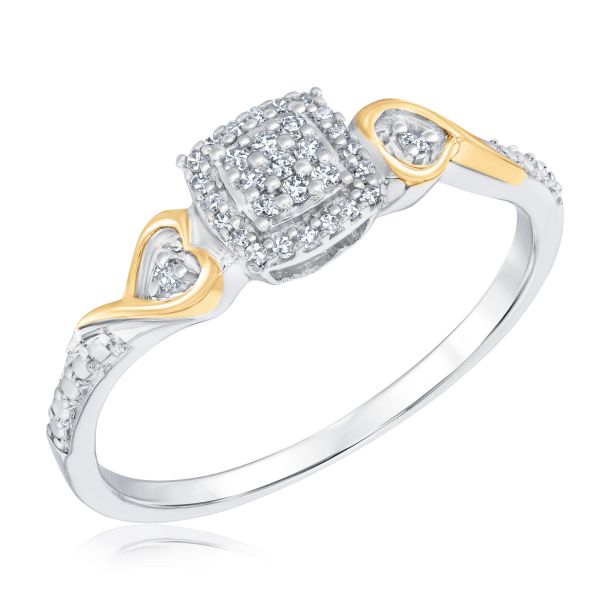 1/10ctw Cushion Diamond Cluster Two-Tone Sterling Silver and Yellow ...