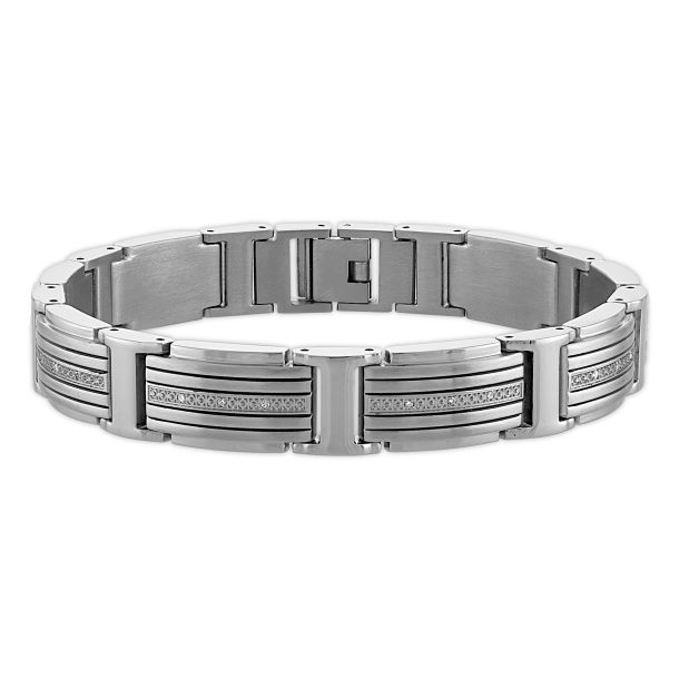 1/10ctw Diamond Fine Line Men's Stainless Steel Link Bracelet | REEDS ...