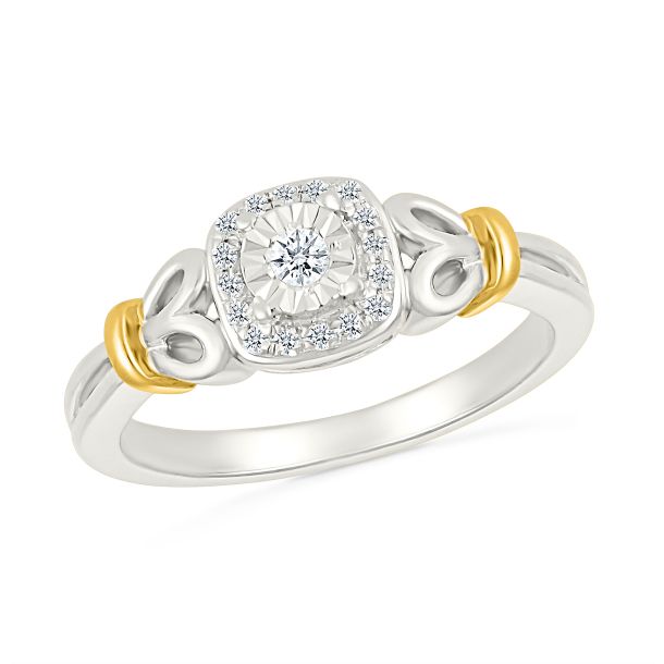 1/10ctw Diamond Two-Tone Yellow Gold and Sterling Silver Promise Ring ...
