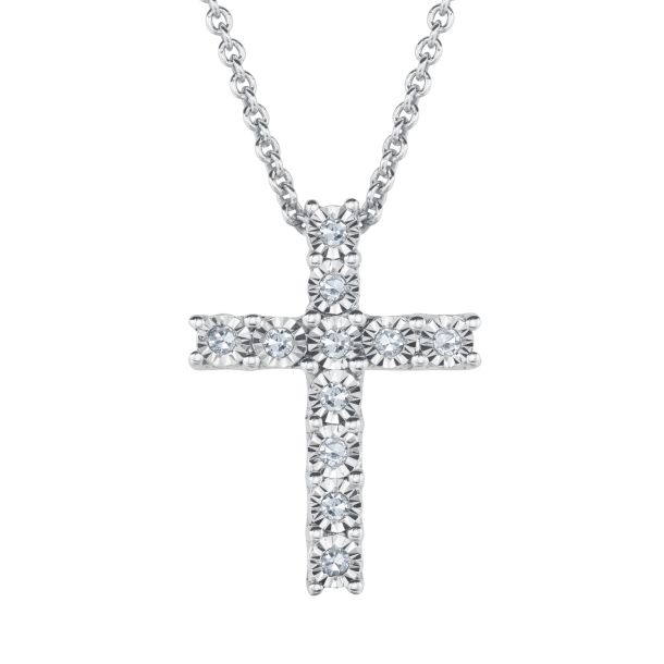 1/15ctw Diamond Cross Sterling Silver Pendant Necklace | REEDS Jewelers