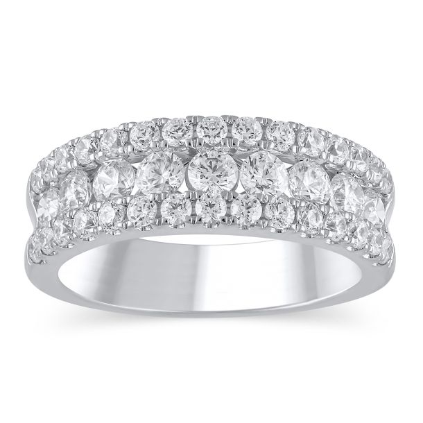 1 1/2ctw Round Diamond Three Row White Gold Anniversary Band - Embrace ...