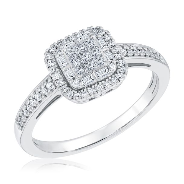 Reeds Women s 1 3ctw Mixed Shape Diamond Square Cluster White Gold Ring Ring Size 7