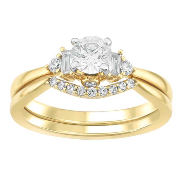 3/4ctw Diamond Yellow Gold Engagement and Wedding Ring Bridal Set ...