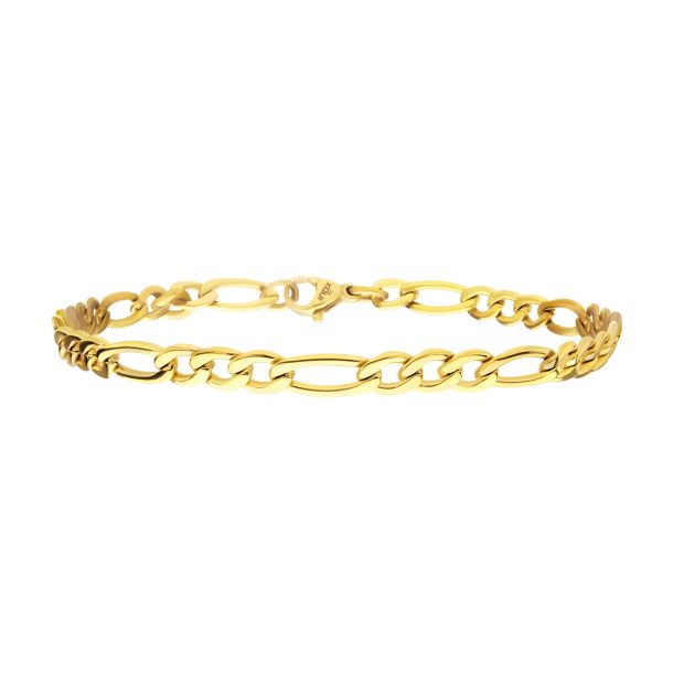 INOX Gold Ion-Plated Titanium 4.7mm Figaro Chain Bracelet | REEDS Jewelers