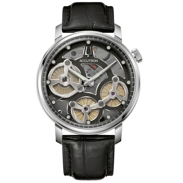 Accutron Electrostatic Spaceview Evolution Black Leather Strap Watch 43 ...