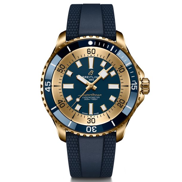 Breitling Superocean Automatic 44 Bronze Blue Dial Blue Rubber Strap Limited Edition Watch 44mm ...