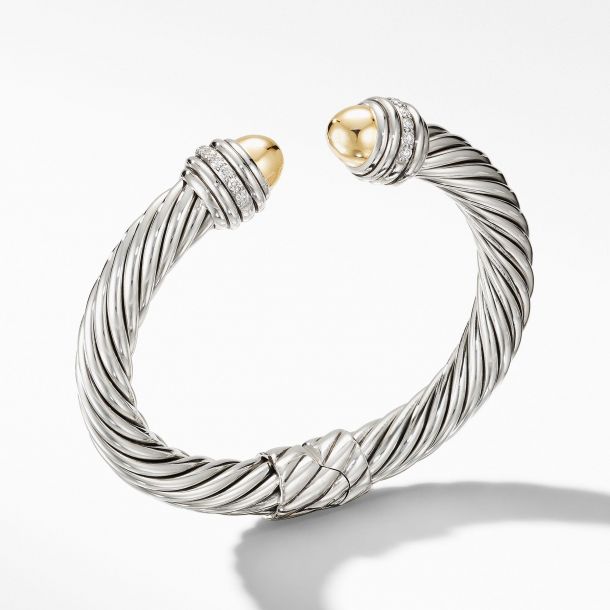 David Yurman Cable Collection Bracelet with 18k Yellow Gold Domes and Diamonds 9mm