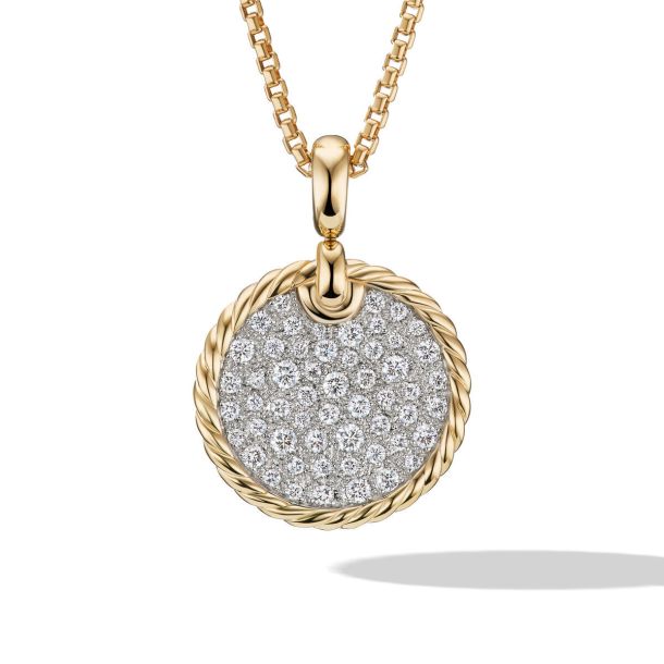 David Yurman DY Elements Disc Pendant in 18K Yellow Gold with Pave ...
