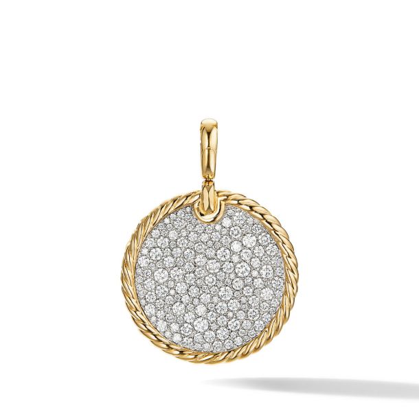 David Yurman DY Elements Disc Pendant in 18K Yellow Gold with Pavé ...
