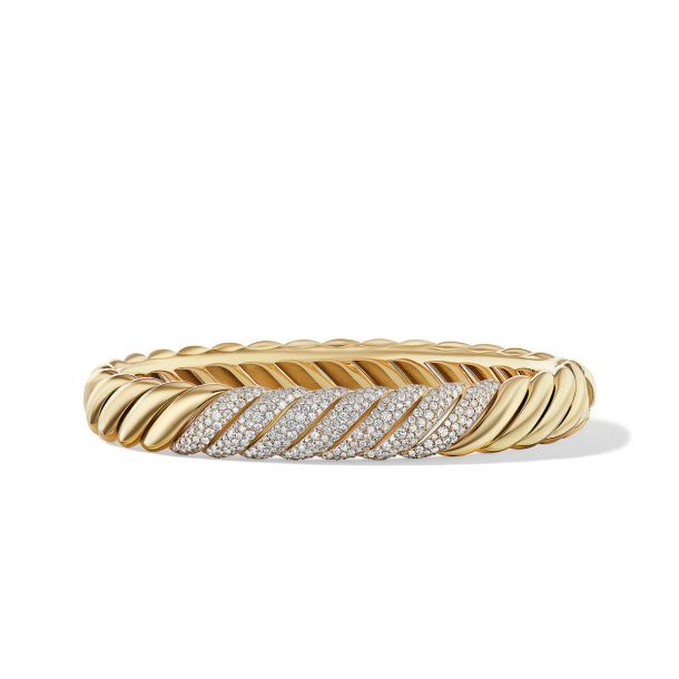 David Yurman Sculpted Cable Bracelet in 18K Yellow Gold with Pave Diamonds Medium