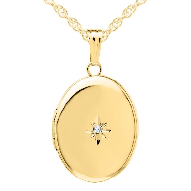 Diamond Accent Yellow Gold Oval Locket Necklace | REEDS Jewelers