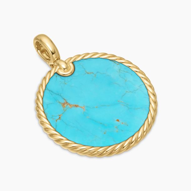 David Yurman DY Elements Disc Pendant in 18K Yellow Gold with Turquoise ...