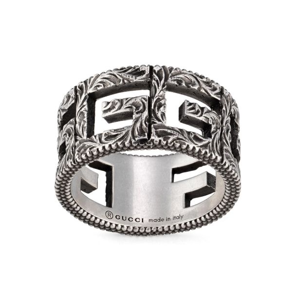 Gucci G Cube Aged Sterling Silver Band Ring Size 11
