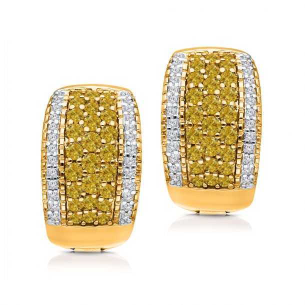 Kallati 1 1/15ctw Fancy Yellow Diamond and Diamond Yellow Gold Hoop ...