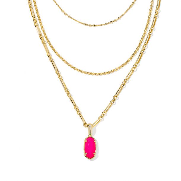 Kendra Scott Elisa Triple Strand Necklace in Neon Pink Magnesite REEDS Jewelers