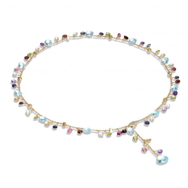 Marco Bicego Paradise Collection 18K Yellow Gold Blue Topaz and Mixed Gemstone Lariat Necklace