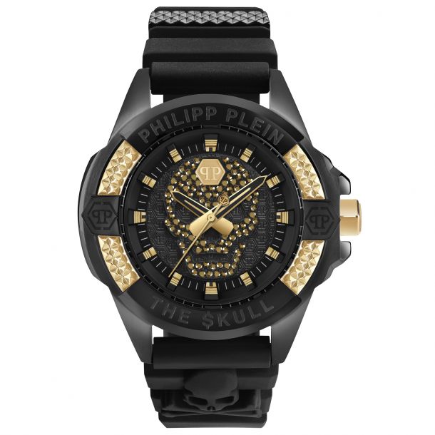 Men's Philipp Plein The Skull Titan Black Ion-Plated Black Silicone ...