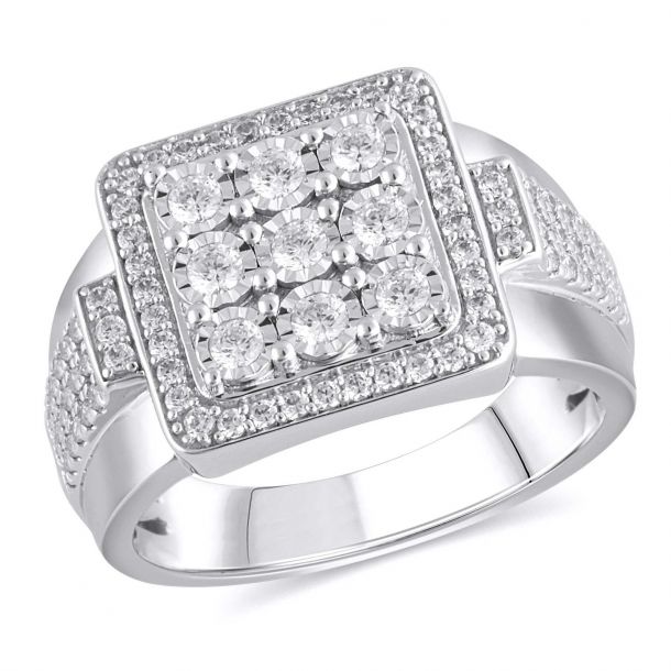 Men's White Gold Diamond Cluster Fashion Ring 1ctw | REEDS Jewelers