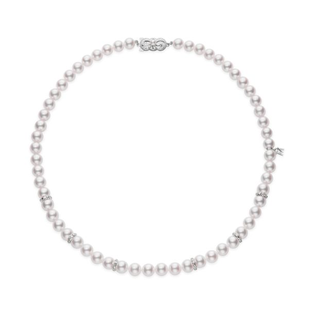 MIKIMOTO Akoya Cultured Pearl Strand Necklace with Six Diamond Rondells | REEDS Jewelers