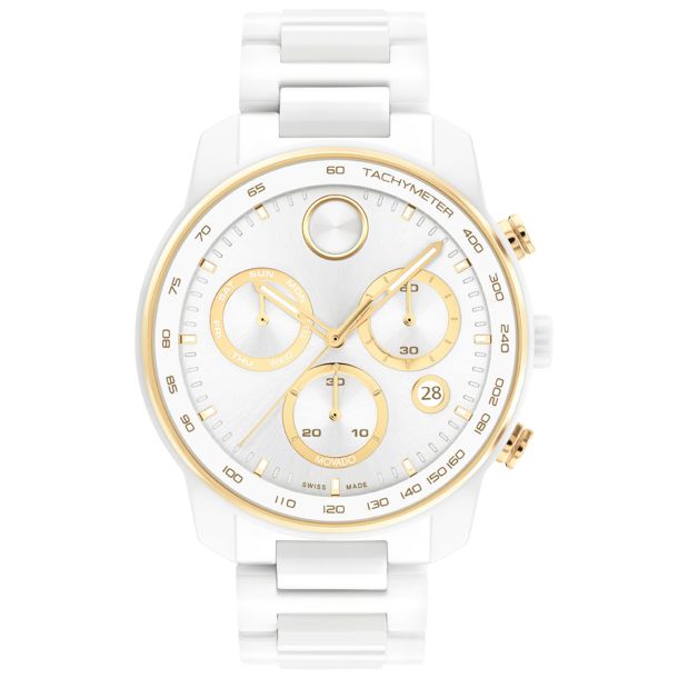 Movado BOLD Verso Chronograph White Ceramic Bracelet Watch 44mm ...