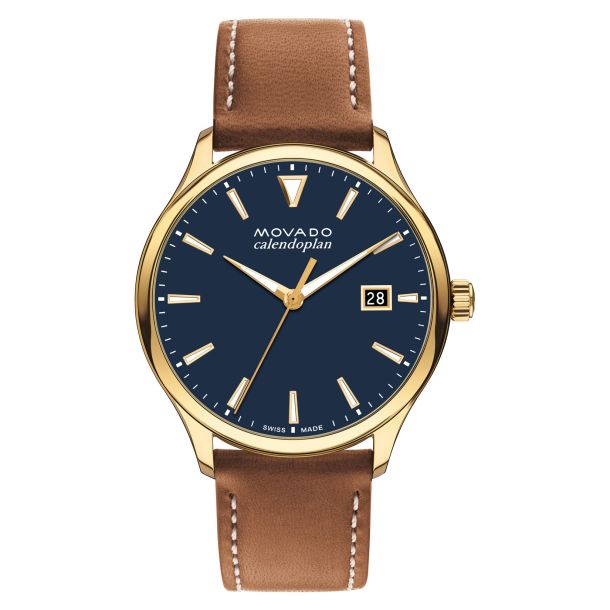 Movado Heritage Series Calendoplan Navy Dial Leather Strap Watch | 40mm ...