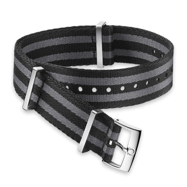 OMEGA NATO Polyamide 5-Stripe Watch Strap | Black and Grey | 21-22mm ...