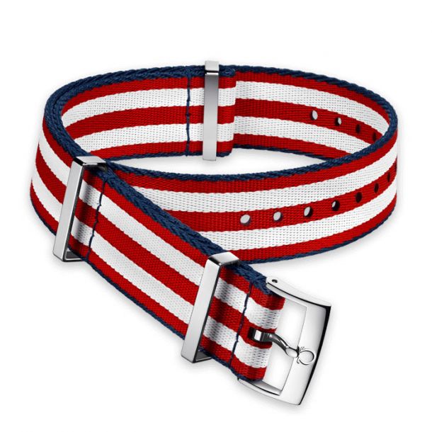 OMEGA NATO Polyamide 5-Stripe Watch Strap | Red and White | 21-22mm ...