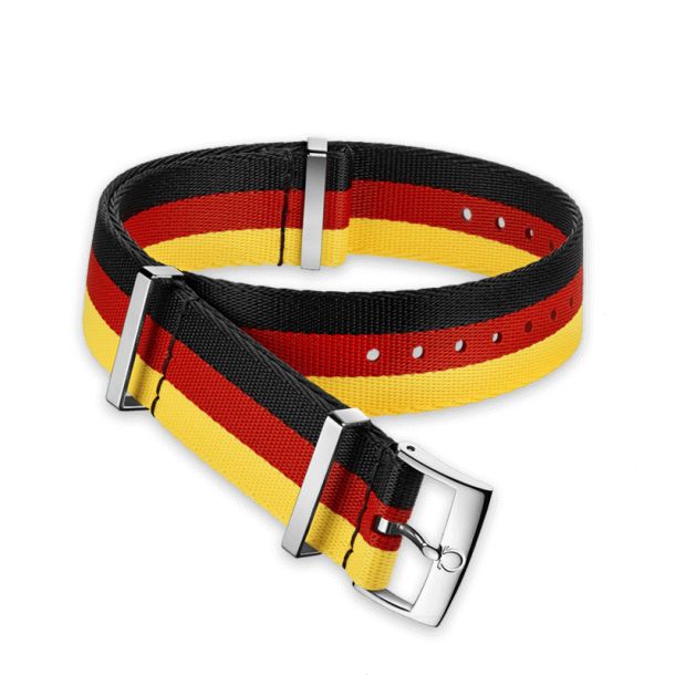 OMEGA NATO Polyamide Watch Strap | 3-Stripe Black, Red, and Yellow | 19 ...