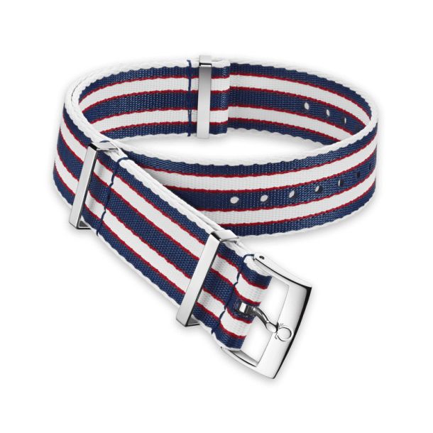 OMEGA NATO Polyamide Watch Strap | 5-Stripe, Red, Blue, and White | 19 ...