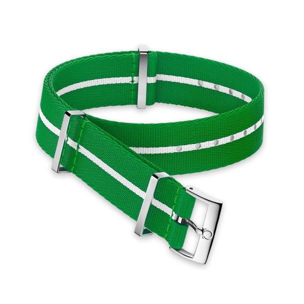 OMEGA NATO Polyamide Watch Strap | Green with White Stripe | 19-20mm ...