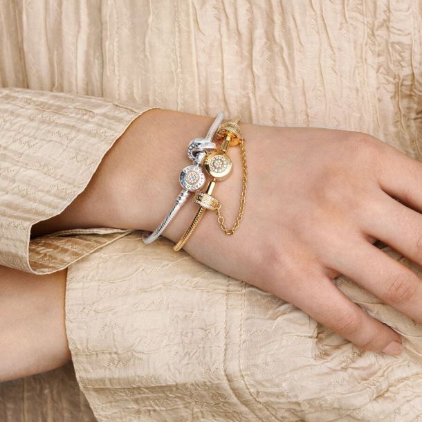 Pandora Sparkling Crown O Snake Chain Bracelet Gold Plated REEDS Jewelers