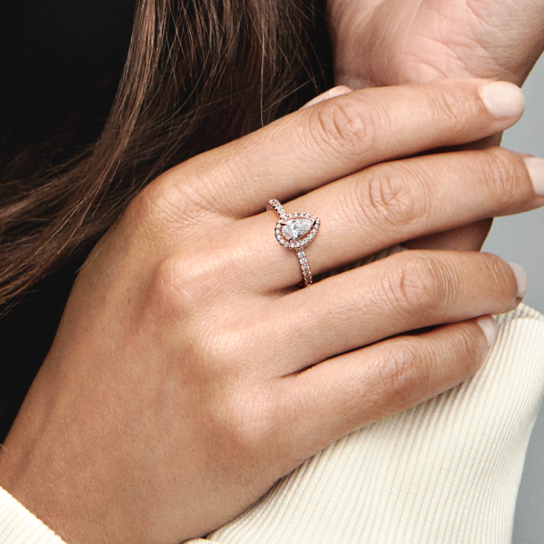 Pandora Sparkling Pear Halo Rose Gold Plated Ring REEDS Jewelers