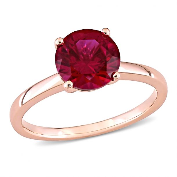 Round Created Ruby Rose Gold Solitaire Promise Ring Size 5.5