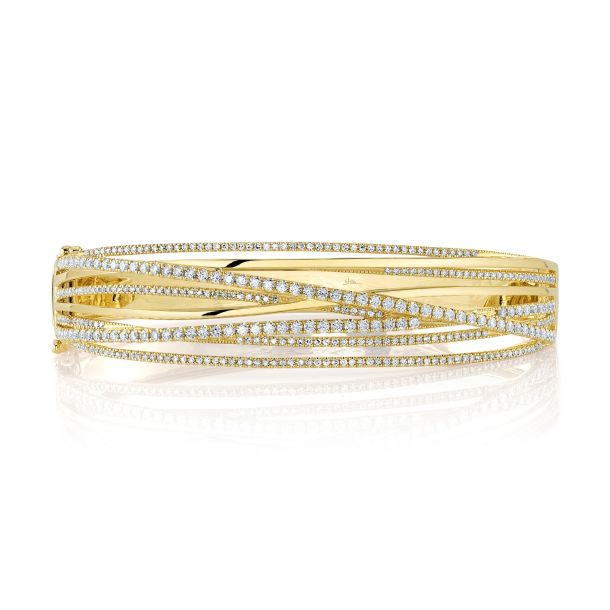 Shy Creation 1 5/8ctw Diamond Multi-Row Yellow Gold Bangle Bracelet ...