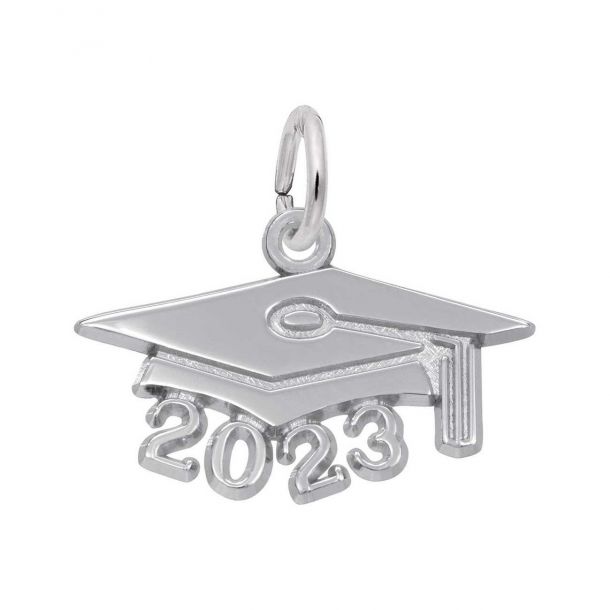 Sterling Silver Large Graduation Cap 2023 Flat Charm | REEDS Jewelers