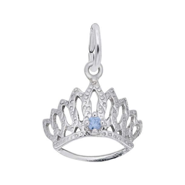 Sterling Silver Tiara with March Stone 3D Charm | REEDS Jewelers