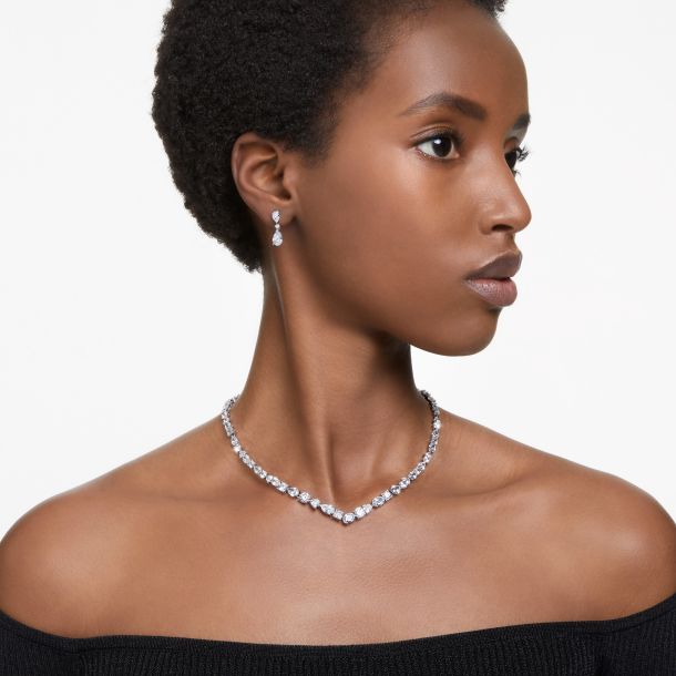 Swarovski Crystal and Zirconia Mesmera Rhodium Plated White Tennis Necklace and Drop Earrings Set REEDS Jewelers