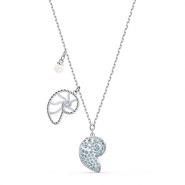Swarovski Crystal Shell Nautilus Rhodium Plated Pendant Necklace REEDS Jewelers