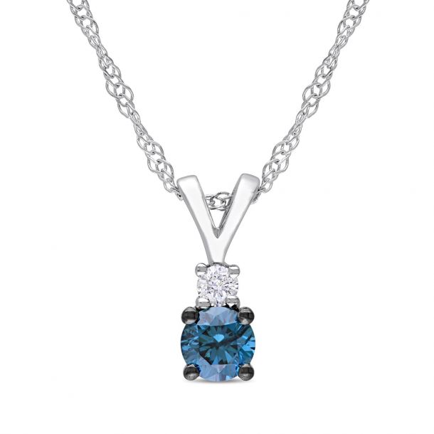 Treated Blue Diamond and Diamond Pendant Necklace 1/4ctw | REEDS Jewelers
