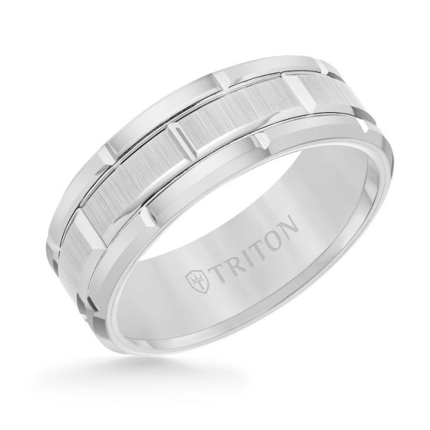 TRITON White Tungsten Carbide Brick Pattern Comfort Fit Wedding Band ...