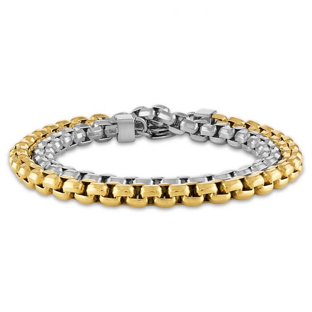 Two-Tone Stainless Steel and Gold Ion-Plated Double Wrap Box Chain ...