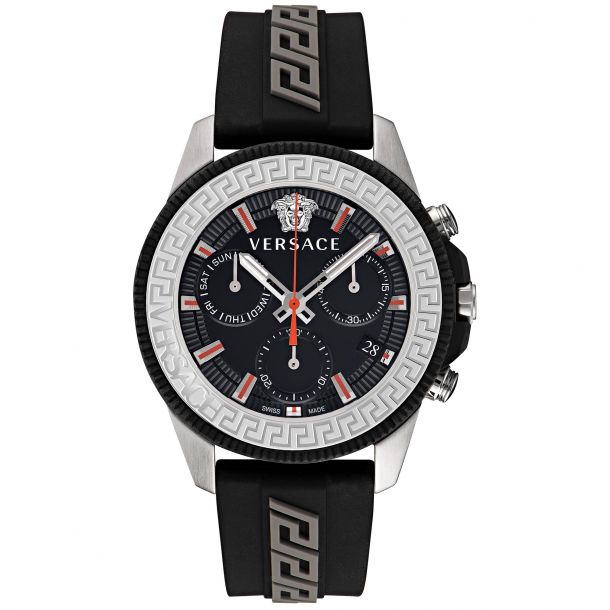 Versace Greca Action Chrono Black Silicone Strap Watch | 45mm ...