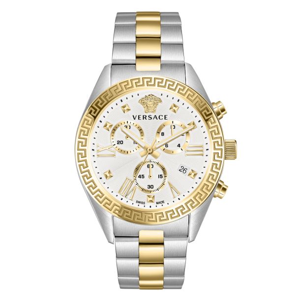 Versace Greca Chrono White Dial Two-Tone Bracelet Watch | 40mm ...