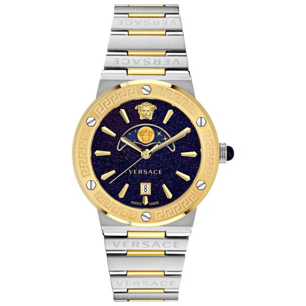 Versace Greca Logo Moon phase Blue Dial Two-Tone Stainless Steel ...