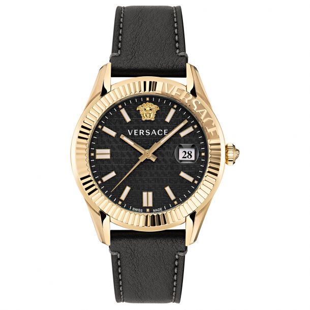 Versace Greca Time Black Leather Strap Watch | 41mm | VE3K00222 | REEDS ...
