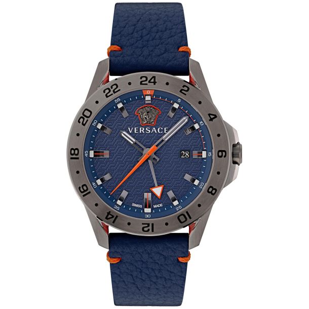 Versace Sport Tech GMT Blue Guilloché Dial Blue Leather Watch | 45mm ...