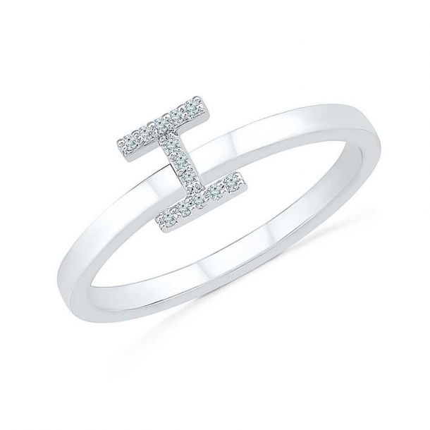 White Gold Diamond Letter I Initial Ring 1/20ctw | REEDS Jewelers