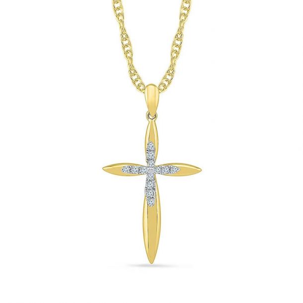 Yellow Gold and Diamond Tapered Cross Pendant Necklace 1/8ctw | REEDS ...
