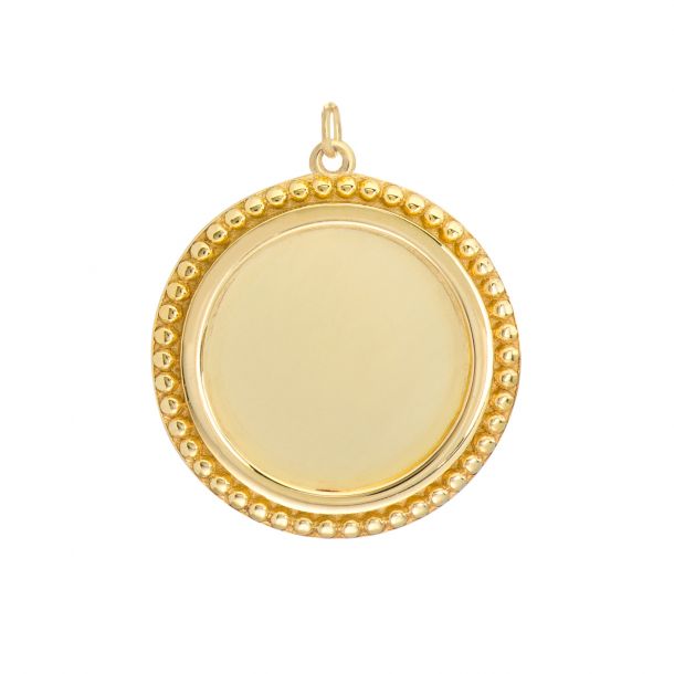Yellow Gold Solid Beaded Border Disc Pendant | 20mm | REEDS Jewelers