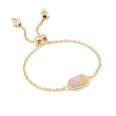 Kendra Scott Elaina Adjustable Bracelet in Pink Watercolor Drusy, Gold ...